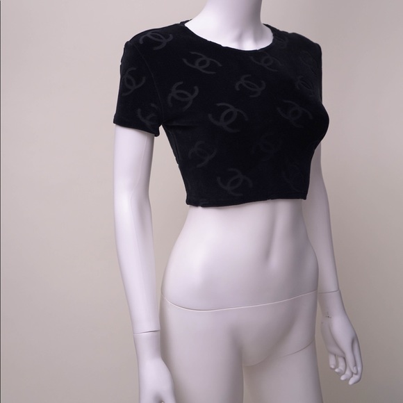 CHANEL | Tops | Chanel Cc Logo Velour Crop Top | Poshmark
